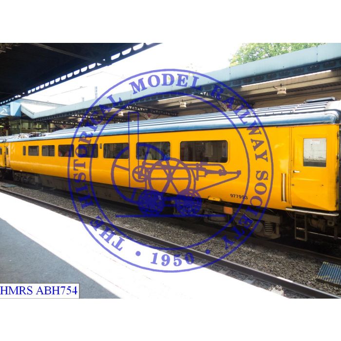 [ABH754] Network Rail MK3 carriage 977993 in yellow livery side angled ...